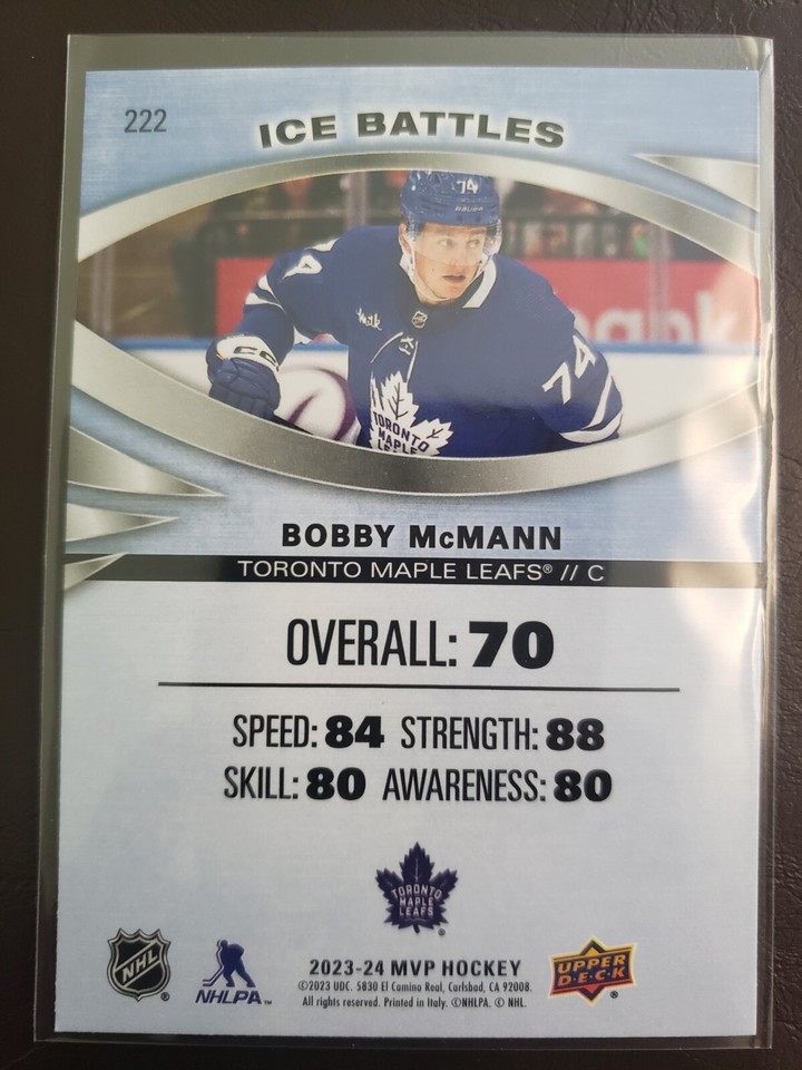 2023-24 Bobby McMann Rookie Ice Battles MVP Hockey Upper Deck Toronto ...