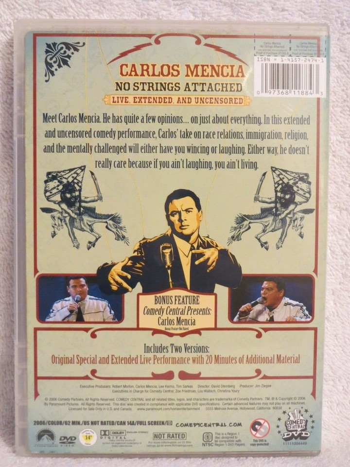 Carlos Mencia - No Strings Attached (DVD, 2006) Latin Stand-Up Comedy 97368118843| eBay