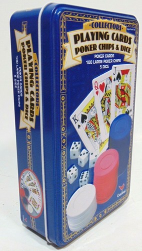 Cardinal Games Collectors Playing Cards 100 Poker Chips 5 Dice Tin box ...