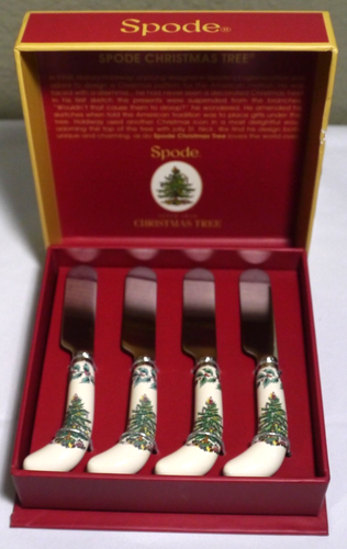 NEW Spode Christmas Tree Set of 4 Butter Cheese Spreaders Knives 4.75 ...
