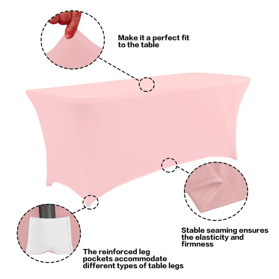 4FT Table Cloth for Rectangular Fitted Events Stretch Pink Table Covers ...