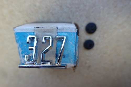 Genuine GM NOS 327 Fender Emblem w/ Nuts #3865834 Impala Chevelle 1965 ...