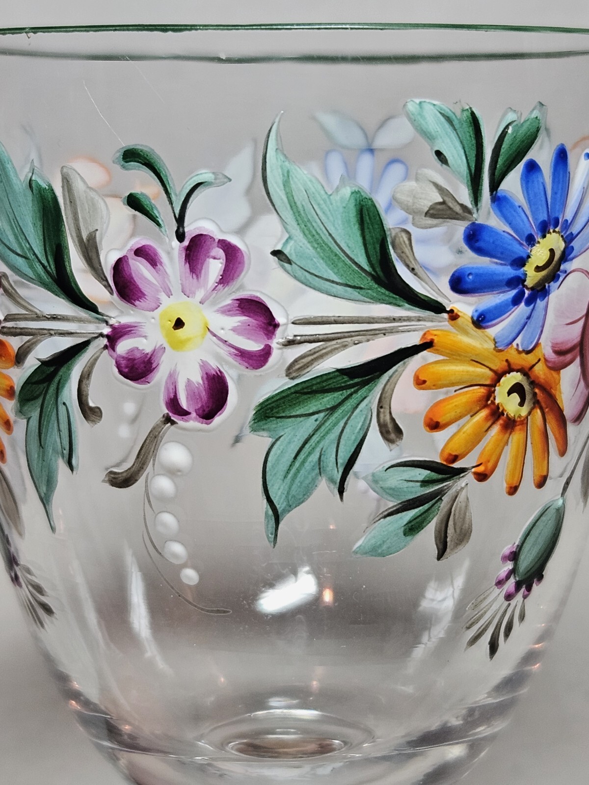 Set of 12 Antique Floral Hand Painted Enameled Water Goblets 6 1/4 ...