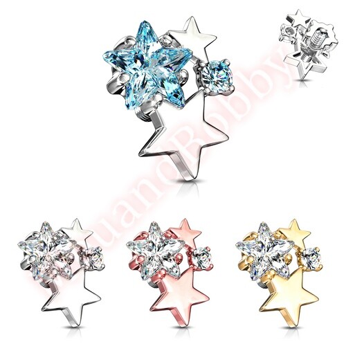 1 X 14G CZ Star Cluster Top Internally Threaded Dermal Anchor Spare ...