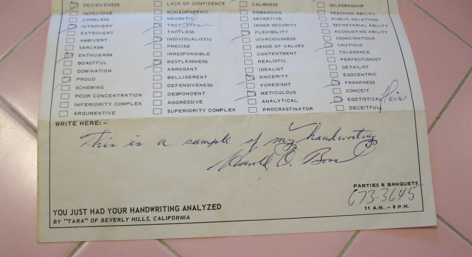 Vintage 1950s Handwriting Analysis by TARA President Kennedy Regis ...