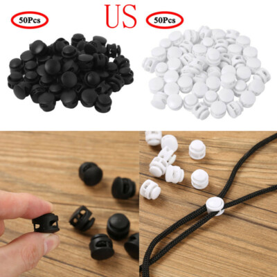 50Pcs Round Toggle 2-Holes Spring Loaded Elastic Drawstring Rope Cord ...