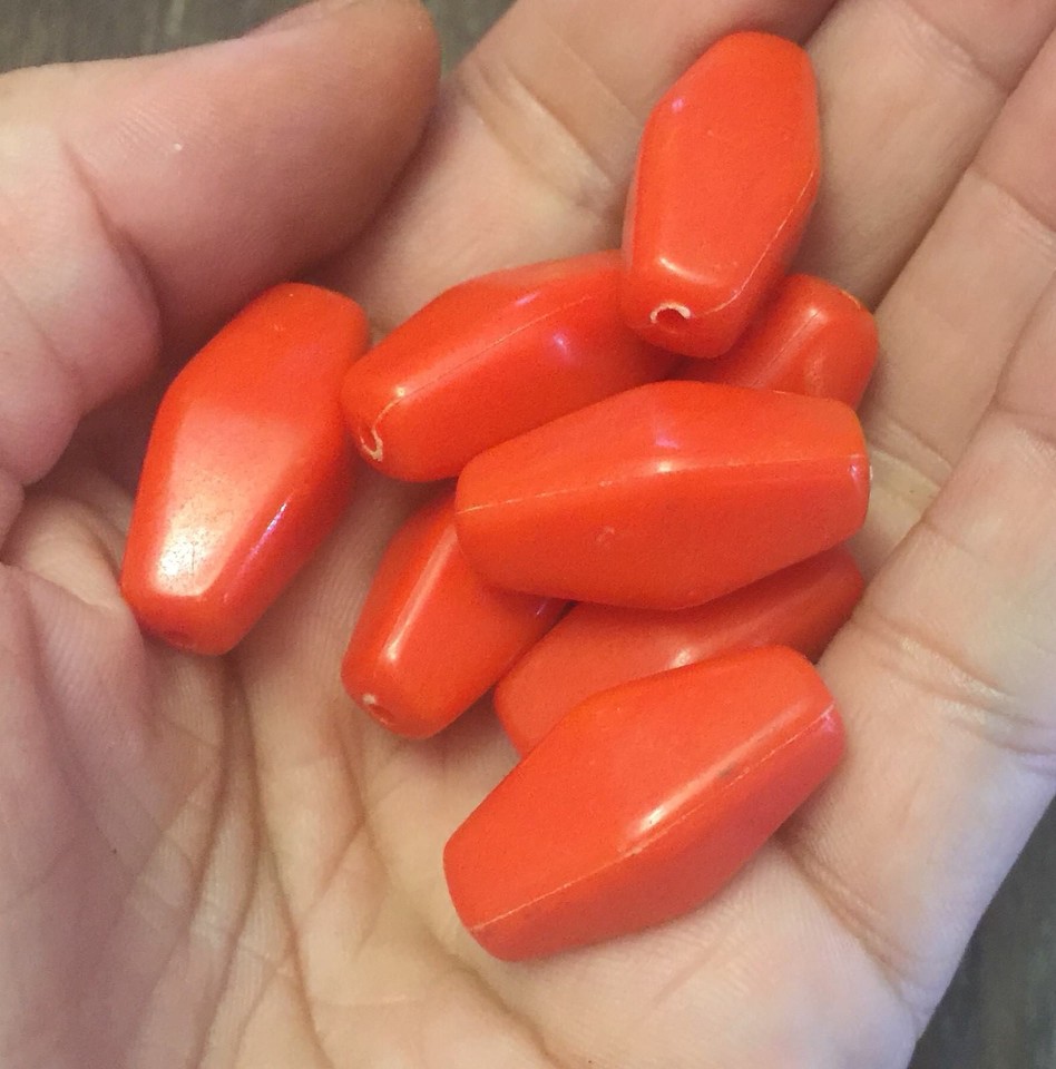 Vintage German Deep Vibrant Orange Large Bicone Kite Elongated Lucite ...