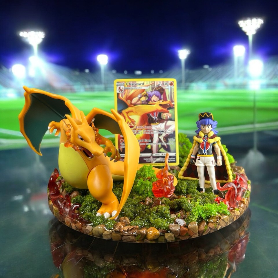 Leon & Charizard TCG Trainer Series Collector Card Holder Display Stand ...