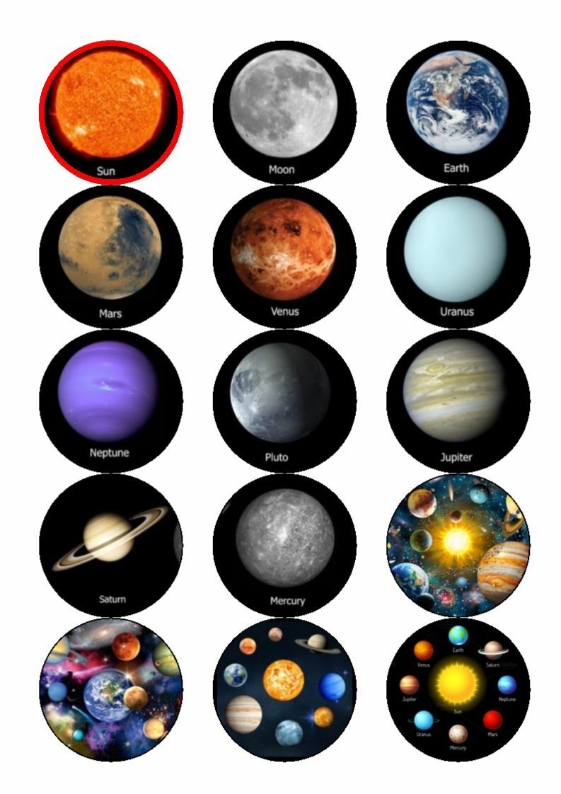 Planets Solar System Space Cupcake Toppers Easy Peel Icing Pre Cut 15 ...