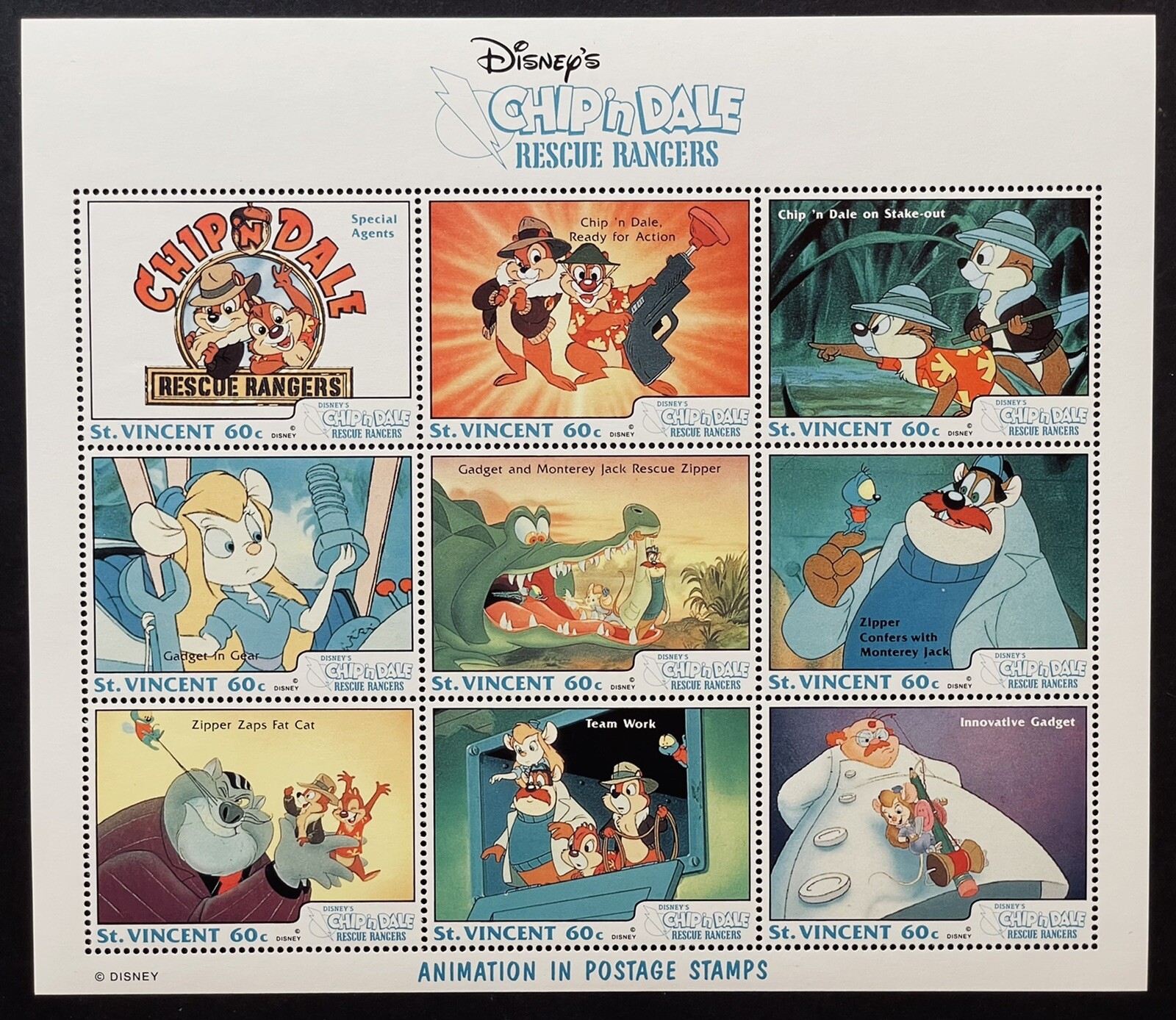 ST VINCENT CHIP 'N DALE RESCUE RANGERS DISNEY STAMPS SHEET 1992 MNH ...