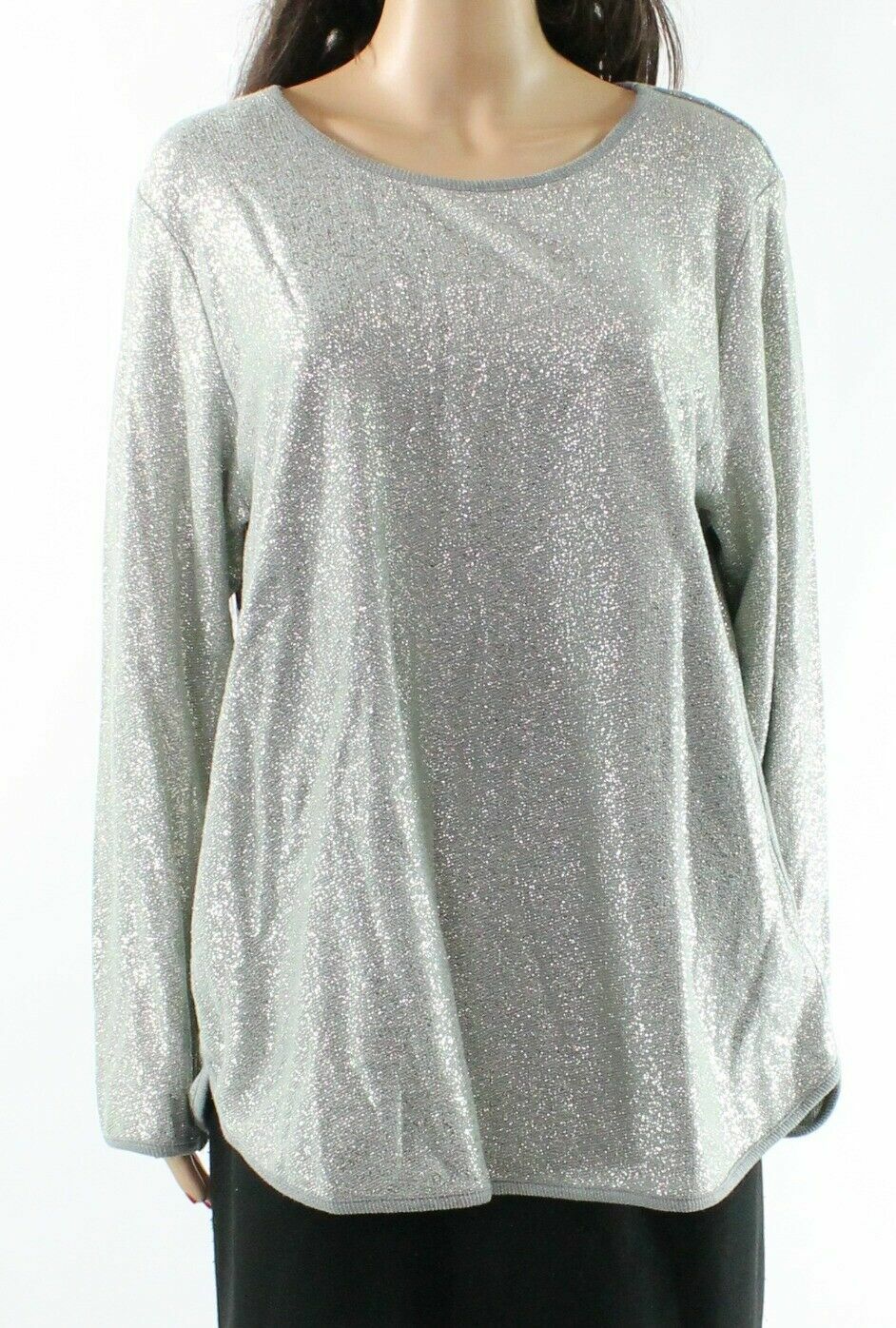 Style & Co festive silver/gray Women's Shimmer foil print Scoop Neck ...