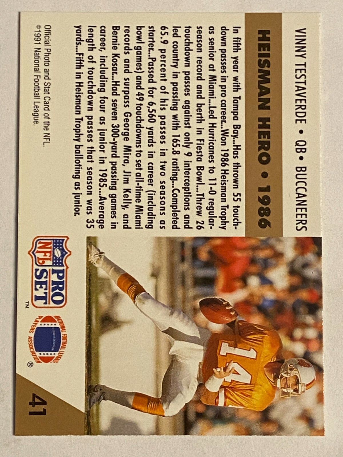 1991 Pro Set - Heisman Hero #41 Vinny Testaverde for sale online | eBay