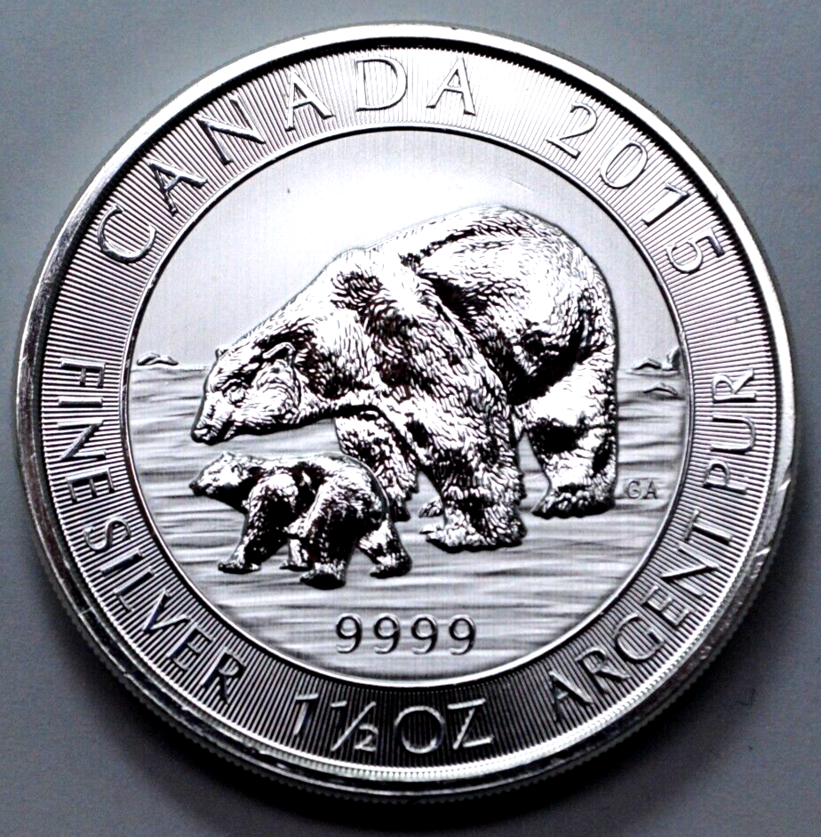 2015 1 1/2oz 1.5 Oz Silver Coin $8 Dollar Canadian Silver Polar Bear ...