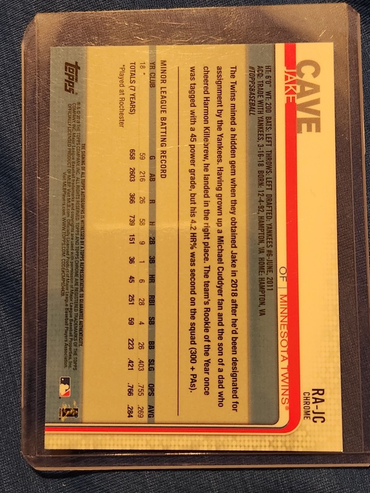 2019 Topps Chrome - Rookie Autographs #RA-JC Jake Cave, Jake Cave (AU ...