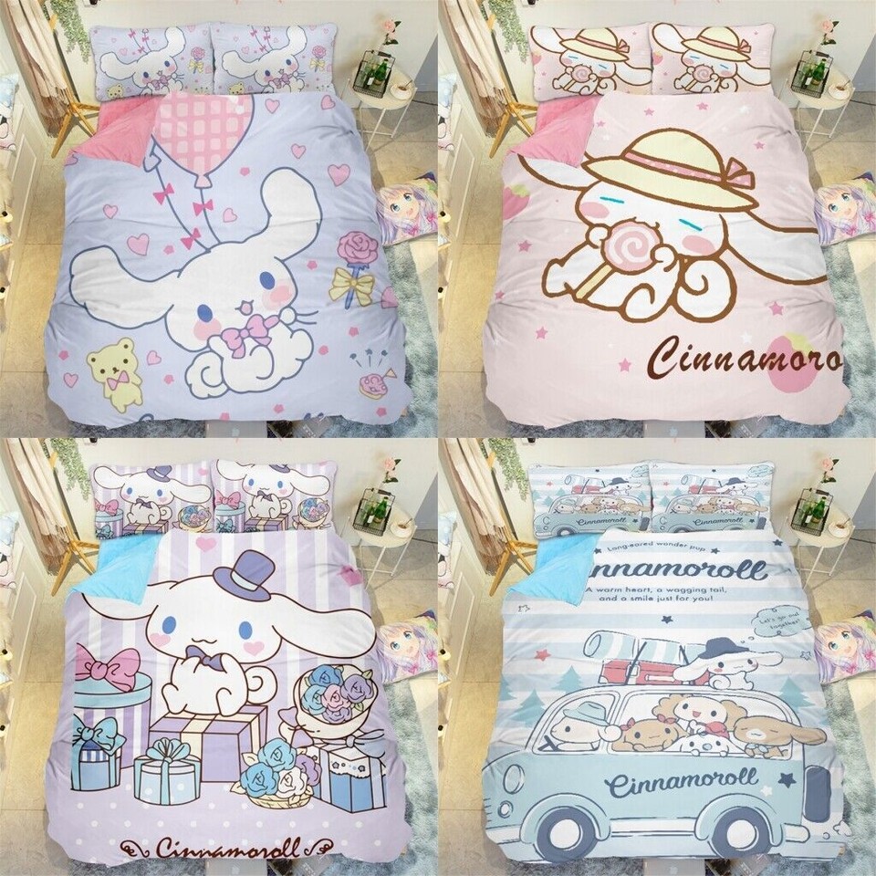 Cartoon Duvet Cinnamoroll Cover Bed Sheet Pillowcase Set for Twin Queen ...