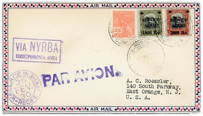 Brazil Sc#306,#C8,#C9-RECIFE-PERNAMBUCO-7/III/30-VIA NYRBA-ROESSLER ...