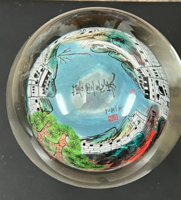 Chinese Handpainted Reverse Glass Painted Sphere Orb Globe Signed 3 1/2 ...