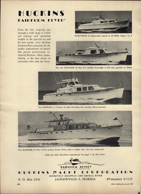 1959 PAPER AD Huckins Fairform Flyer Yacht Sportsman Seafarer 48 64 ...
