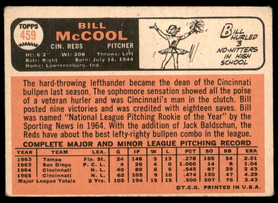 1966 Topps #459 Bill McCool G+/VG | eBay