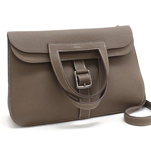 HERMES Cl?mence Taurillon Halzan 31 Etoupe Hand Shoulder Bag Brown ...