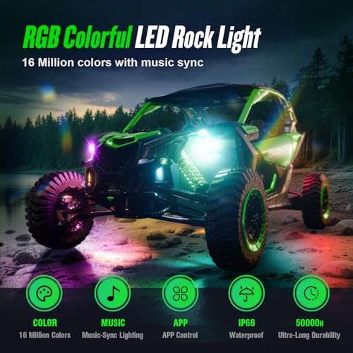 4 Pods RGB LED Rock Lights Kit, Underglow Multicolor Neon Light Pod ...