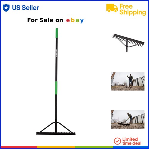 Garden Rake Fiberglass Handle Heavy Duty Aluminum Tines Yard ...