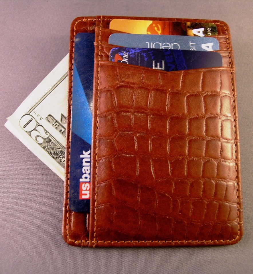 Awesome quality Croco embossed leather front pocket mini wallet - RFID ...