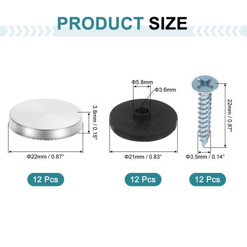 12pcs Screw Covers Caps, 25mm Dia Stainless Steel Convex Gasket Mirror ...