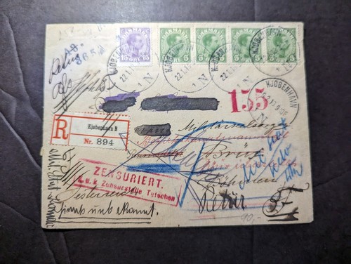 1918 Registered Censored Denmark Cover Copenhagen to Bohemia ...