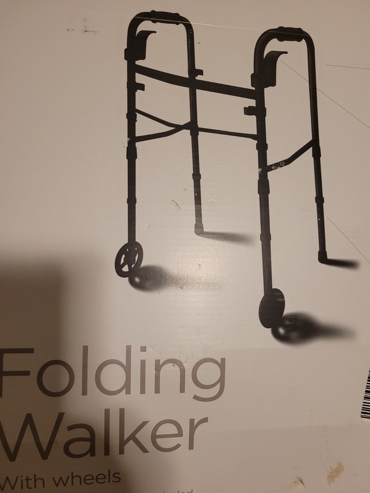 Black Mobility Folding Walker with 5" Wheels & Leg Extensions NEW OPEN ...