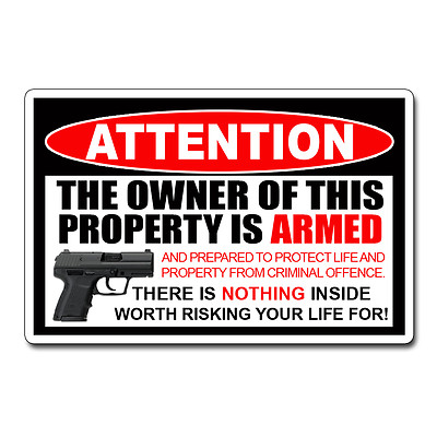 1 Owner Armed Sticker 2nd Amendment Gun Alarm Warning Window Wall Door ...