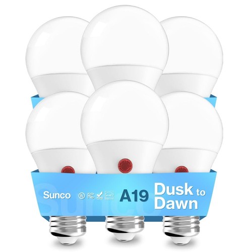 Sunco 6 Pack Dusk to Dawn Light Bulbs Outdoor, Sensor A19 LED Light ...