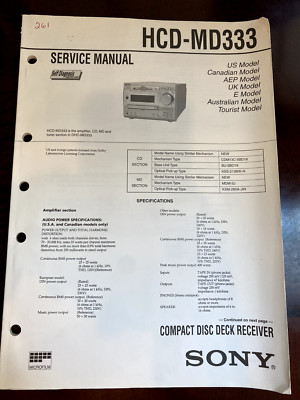 SONY HCD-MD333 HCDMD333 CD RECEIVER SYSTEM Service Manual **ORIGINAL ...