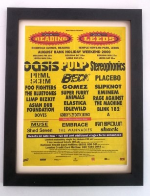 PULP*OASIS*Reading Festival*2000*ORIGINAL*POSTER*AD*FRAMED* FAST WORLD ...