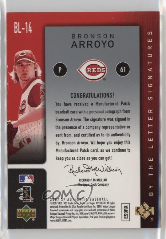 2007 SP Authentic By the Letter Signatures /75 Bronson Arroyo (Letter Y ...