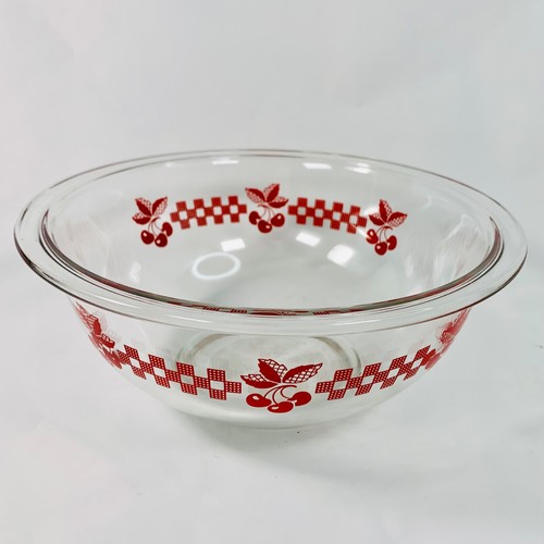 Vintage Pyrex Clear Glass With Cherries Checker Board 8 1/2" Mixing ...