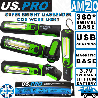 US PRO Rechargeable COB LED Inspection Light Torch 300lm Magnetic Hook ...