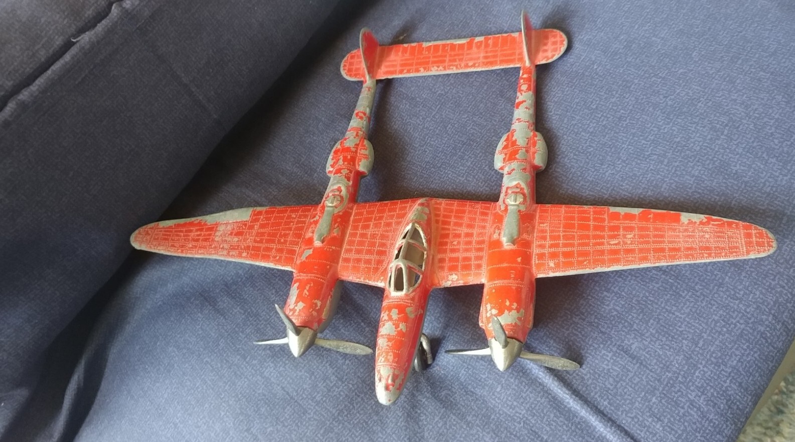 Vtg Hubley Toy Airplane Lockheed Cast Fold Down Wheels Double engine ...