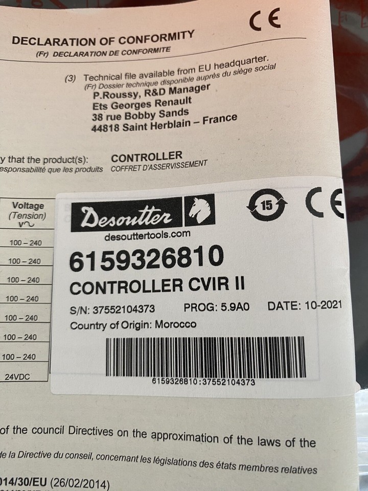 DESOUTTER - 6159326810 - CVIR II CONTROLLER - 15 PHASES PER CYCLE, 115V ...