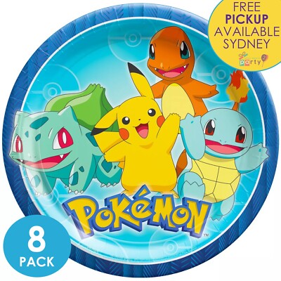 POKEMON PARTY SUPPLIES 8 LARGE PAPER PLATES POKEBALL PIKACHU BIRTHDAY ...