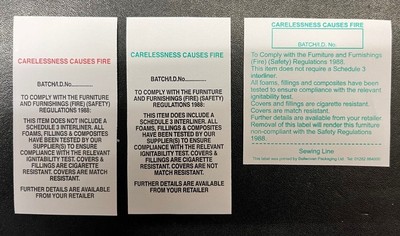 FURNITURE AND UPHOLSTERY WARNING LABELS - CARELESSNESS CAUSES FIRE ...
