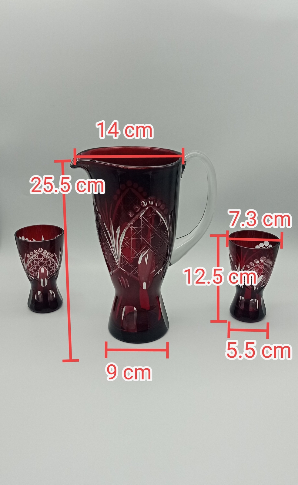 Vintage Bohemian Ruby Flash Drinking Set For Two, Red Pitcher With ...