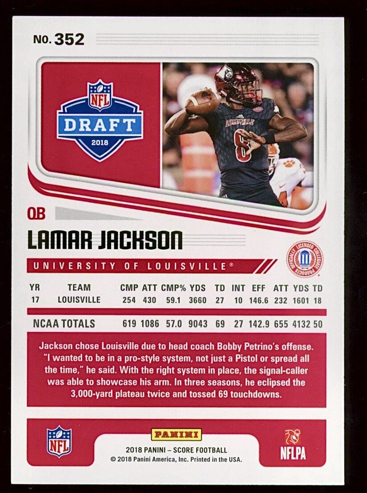 2018 Panini Score Rookie Scorecard Lamar Jackson Card #352 SP | eBay