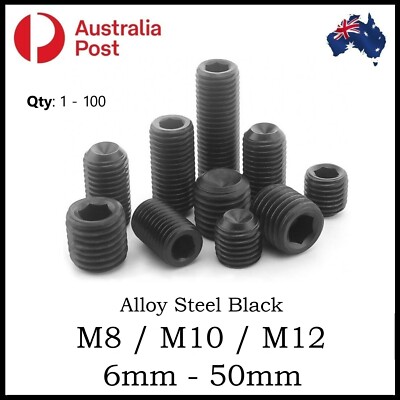 M8 M10 M12 Grub Set Screw s Bolt s Socket Allen Rod Alloy Steel Black ...
