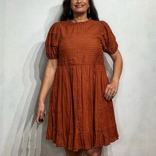 Universal Thread Burnt Orange Puff Sleeve Embroidered Dress Sz S NWT | eBay