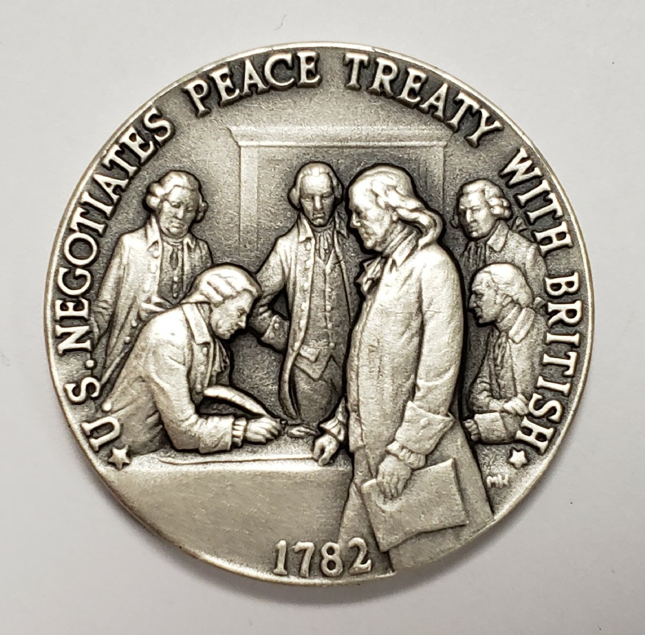 1 oz Silver - 1782 US British Negotiate Peace Treaty - Danbury Mint ...