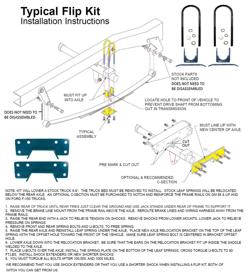 1980-1996 Ford F100 F150 5" Rear Lowering Drop Axle Flip Kit Lowering ...