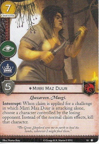 3 x Mirri Maz Duur AGoT LCG 2.0 Game of Thrones Calm Over Westeros 93 ...