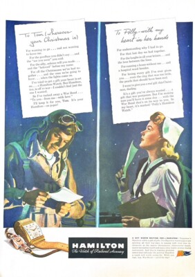 1943 WW2 ERA CHRISTMAS Genuine Vintage Print Ad Hamilton Watch Soldier ...