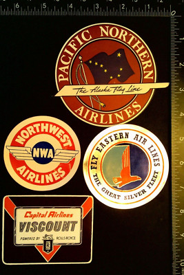 Vintage Airline Labels Lot #15: 4 Diff.; Pacific Northern/NWA/Eastern ...